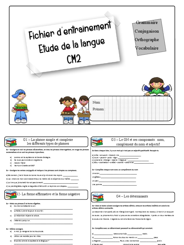 Fichier Grammaire CM2 | PDF | Verbe | Phrase