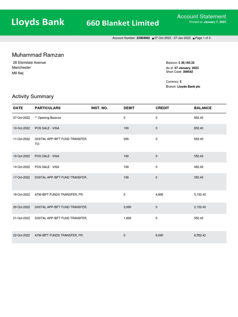 Last 3 Months Bank Statement | PDF | Debit Card | Credit Card