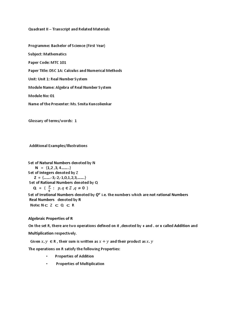 Real Number System | PDF | Mathematics | Mathematical Concepts
