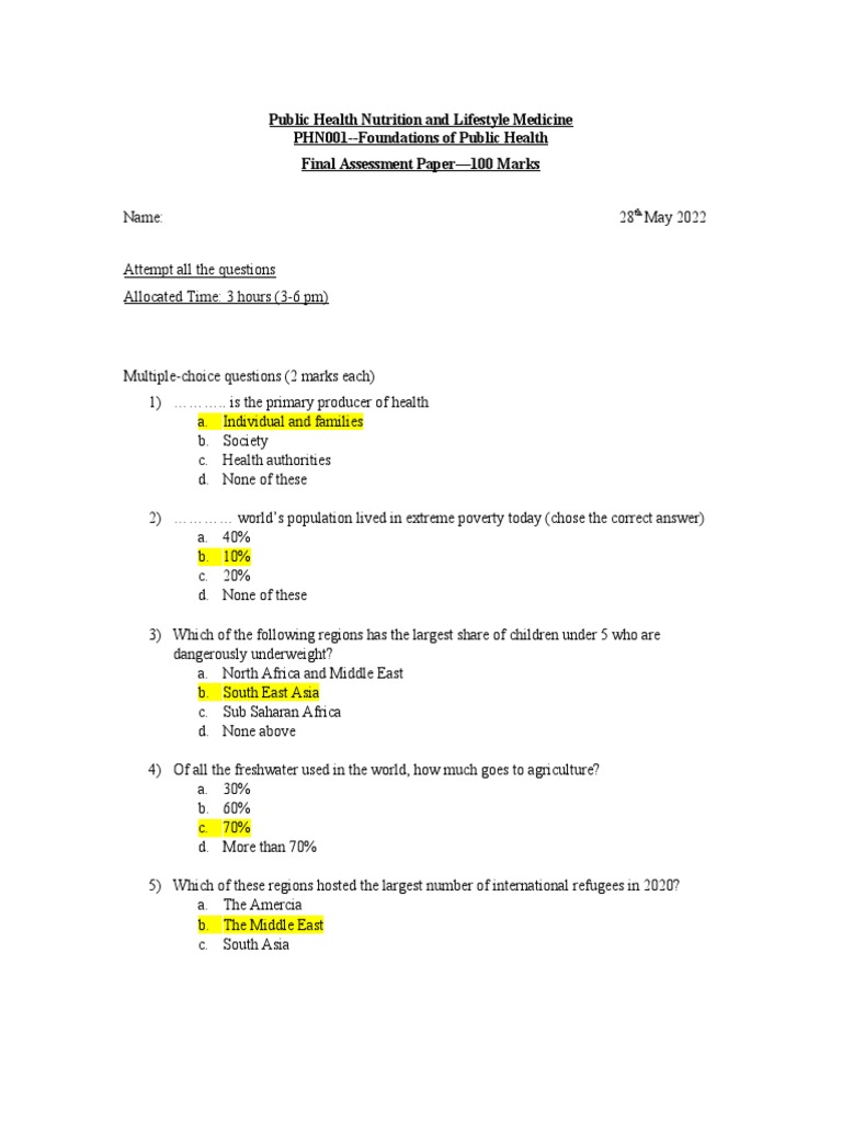 Exam Paper - Foundations of Public Health - Final | PDF | Cost Of ...