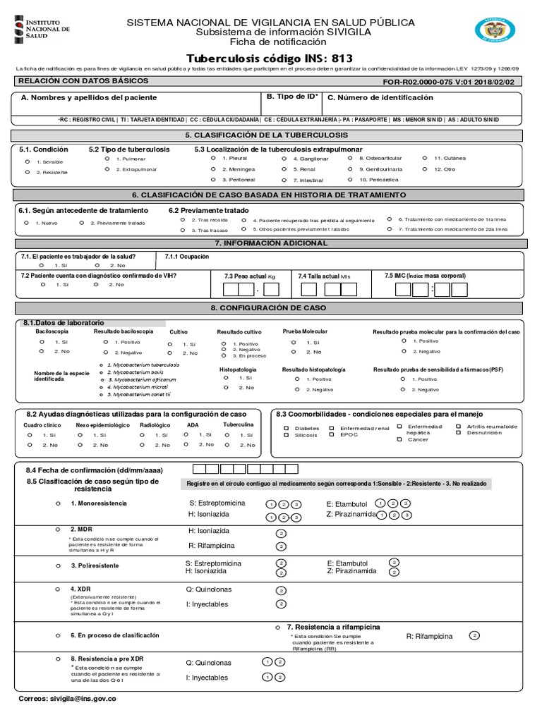 7 - Ficha TB 813 Sivigila 2018 - NUEVA | PDF | Tuberculosis | Mycobacterium
