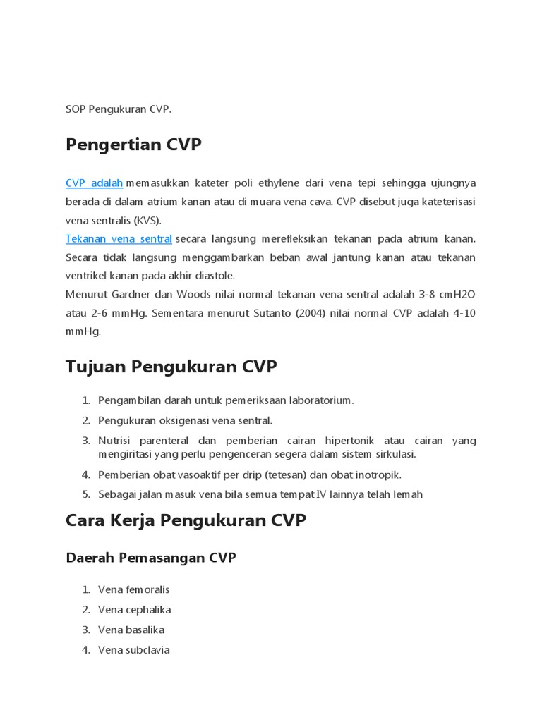 SOP Pengukuran CVP | PDF | Sains & Matematika
