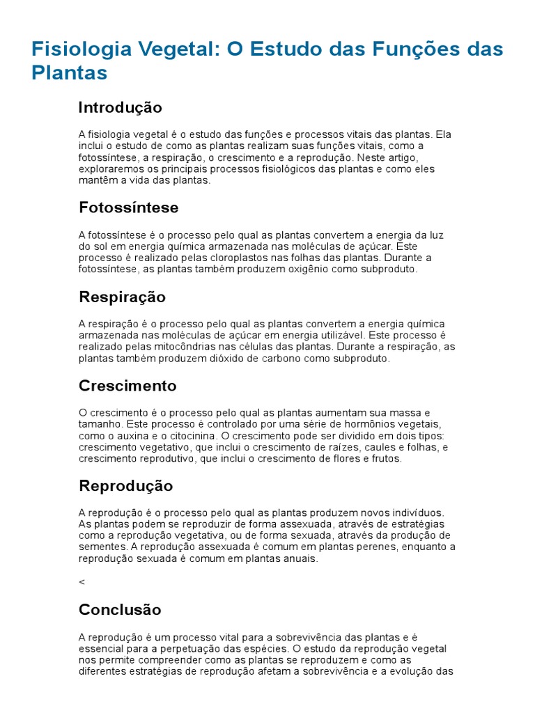 Fisiologia Vegetal_ O Estudo Das Funções Das Plantas | PDF