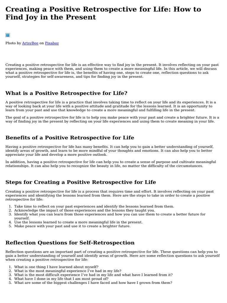 Creating A Positive Retrospective For Life: How To Find Joy in The ...