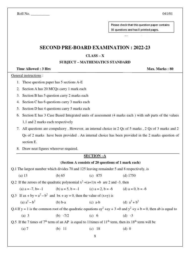 X - MATHEMATICS (STD) - QP - SET 1 | PDF | Circle | Mathematical Concepts