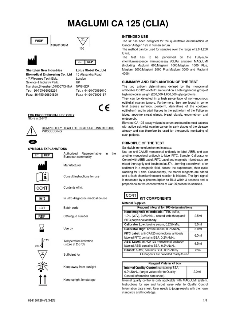 Snibe Maglumi Ca 125 Clia | PDF | Immunoassay | Blood Plasma