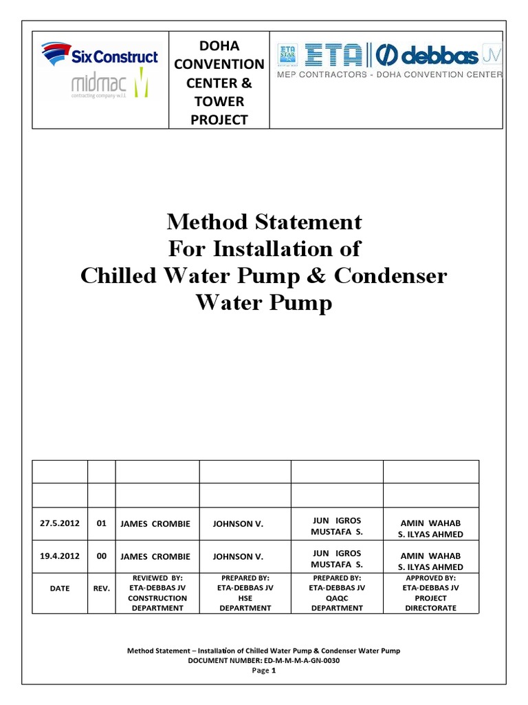 Method Statement For Installation of Chilled Water Pump & Condenser ...