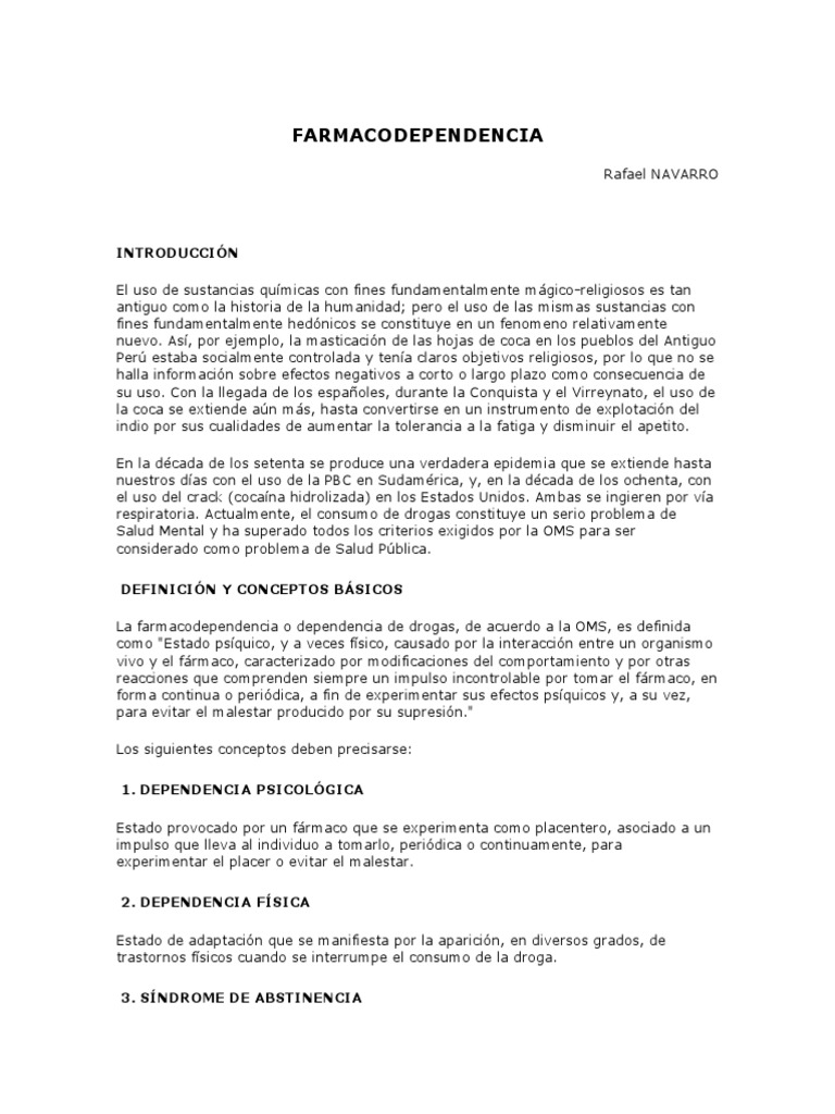 Impacto de la farmacodependencia en la salud | PDF | La dependencia de sustancias | Drogas