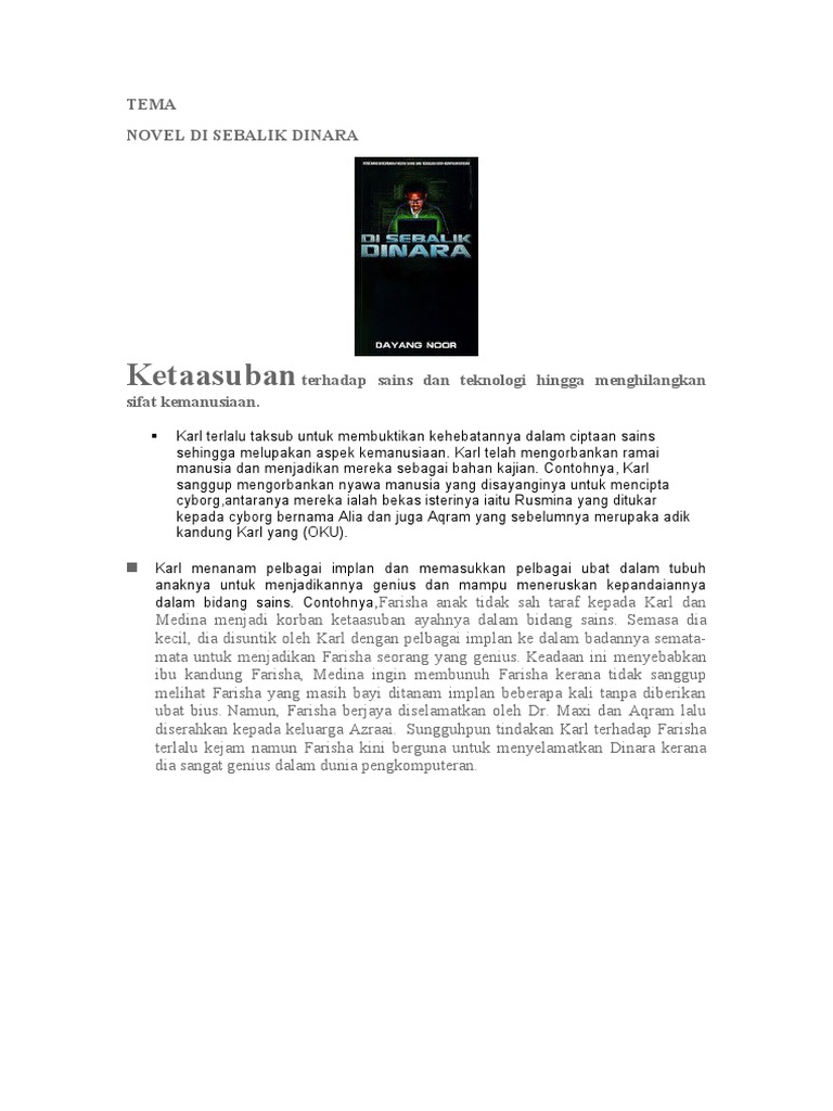 Tema Novel Di Sebalik Dinara Tingkatan 4 (BM) | PDF