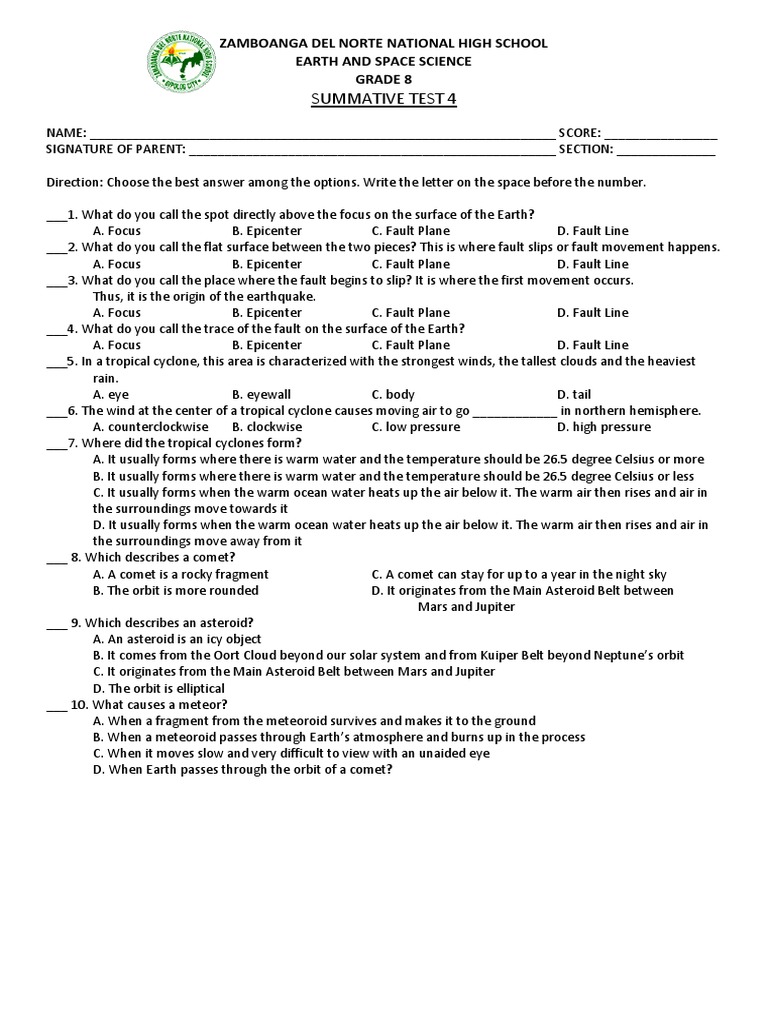 Science 8 Q2 Post Test | PDF | Meteoroid | Comet