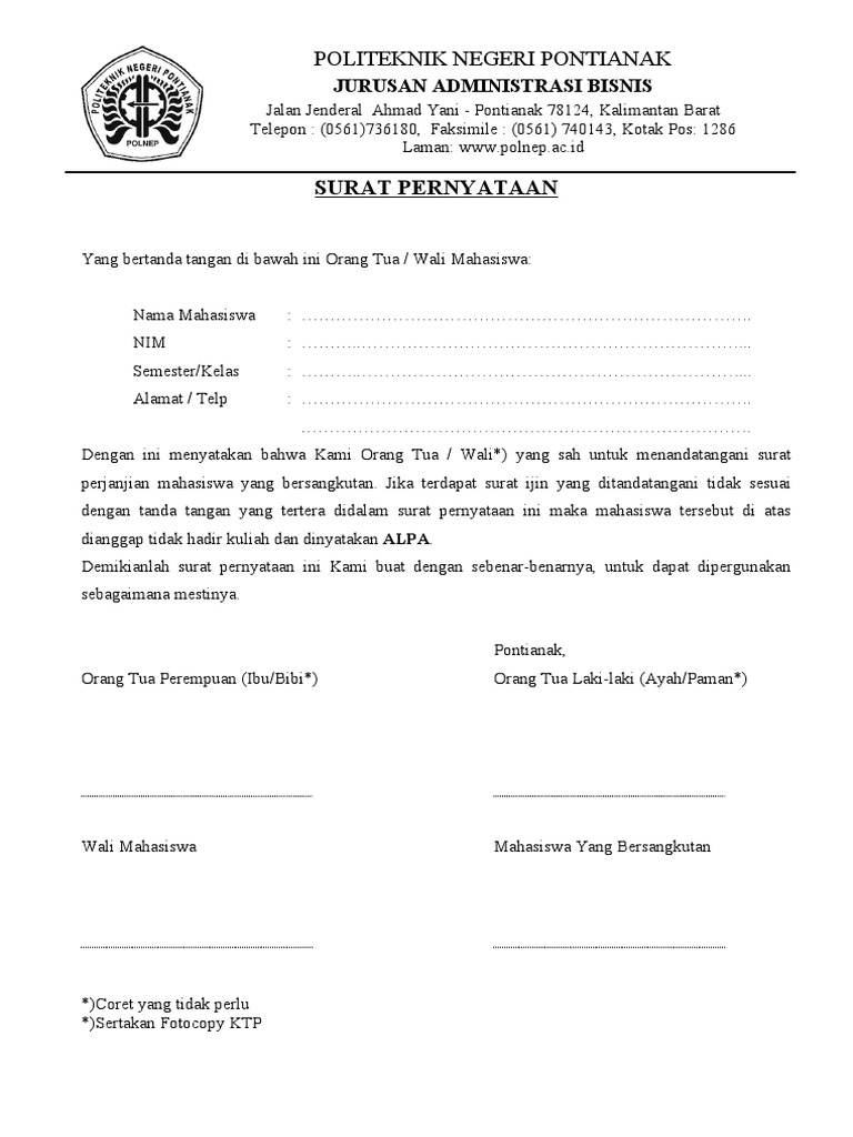 Surat Pernyataan PL | PDF