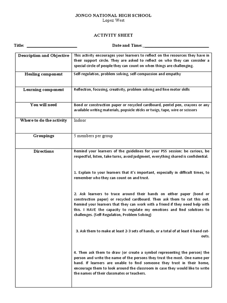 BLANK ACTIVITY SHEET MHPSS Template | Download Free PDF | Behavior ...