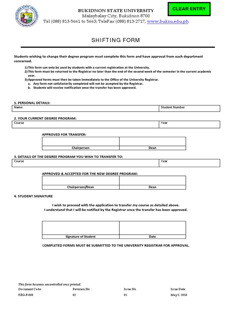 Reg-F-008 Shifting Form | PDF | Career & Growth
