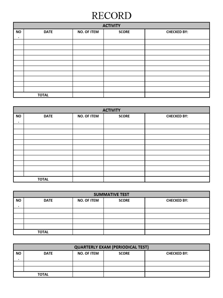 Quiz Booklet Record Sheet | PDF