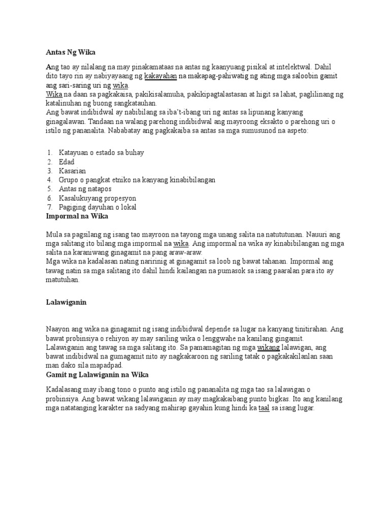 Antas NG Wika | PDF