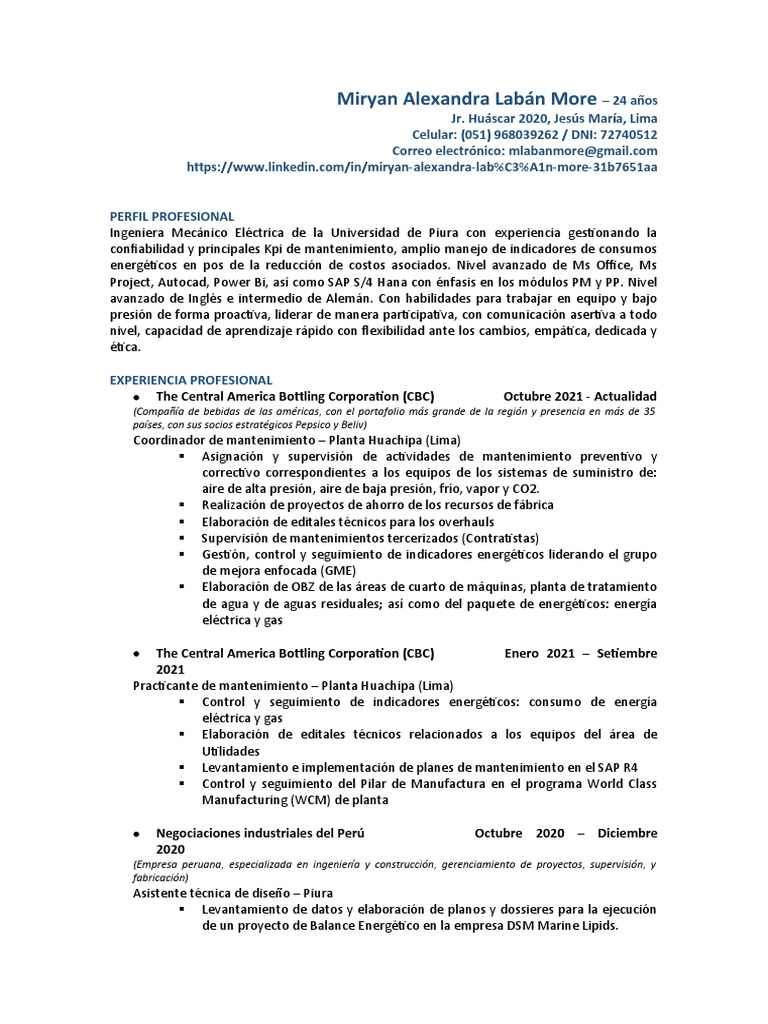 CV - Miryan Alexandra Labán More | PDF | Perú | Lima