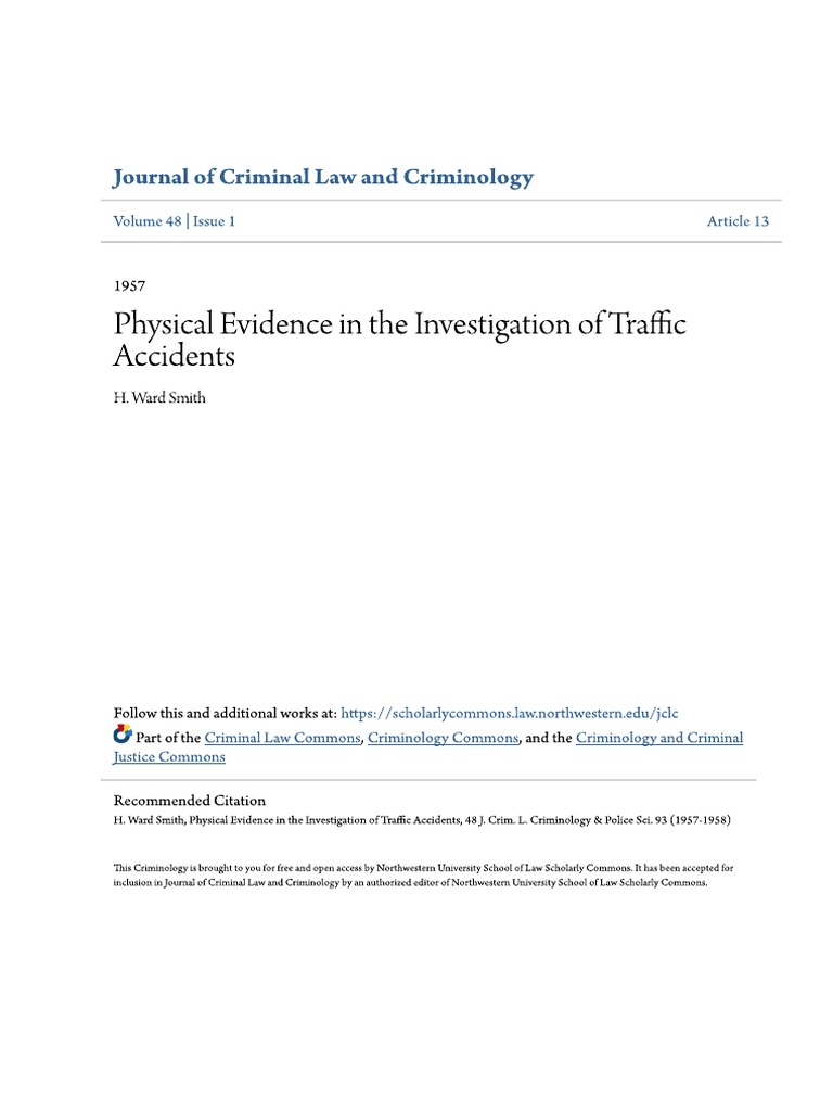 Physical Evidence in The Investigation of Traffic Accidents | PDF