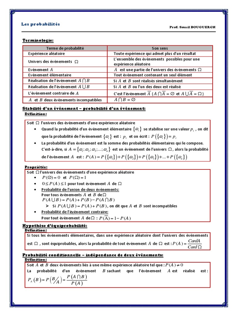 Résumé des concepts de probabilité | PDF | Théorie des probabilités ...