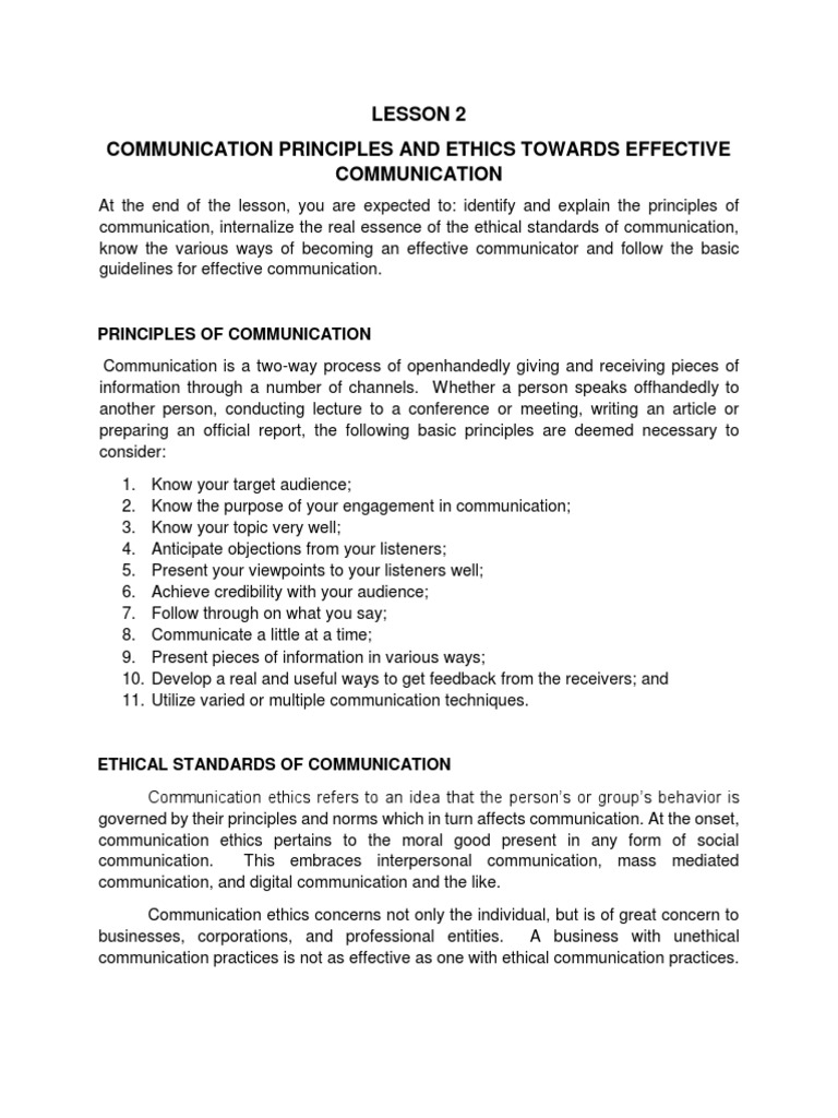 Lesson 2 Communication Principles and Ethics | PDF | Communication | Nonverbal Communication
