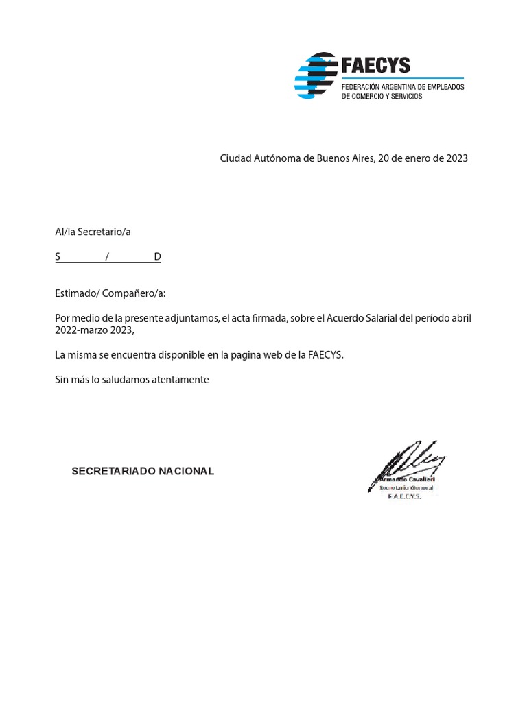 Circular Faecys Acuerdo Escalas | PDF