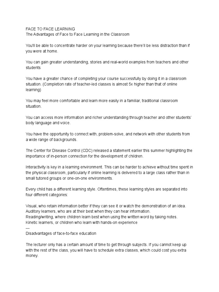 f2f Learning - Oral Communication | PDF | Distance Education | Learning