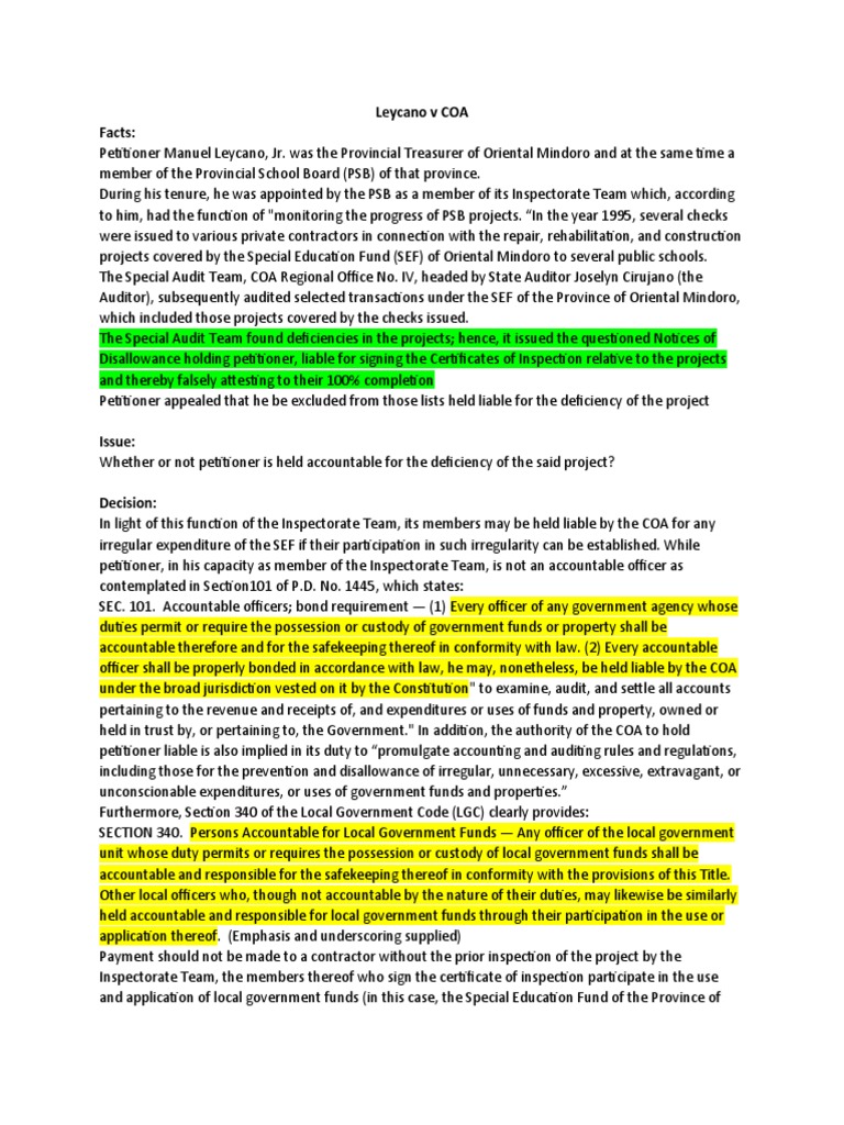 COA Holds Non-Accountable Officer Liable for Deficient Project | PDF ...