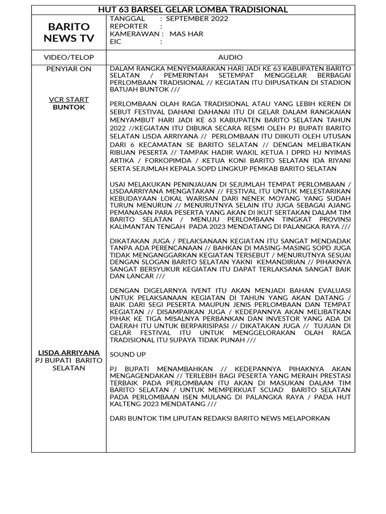 Hut 63 Barsel Gelar Lomba Tradisional | PDF