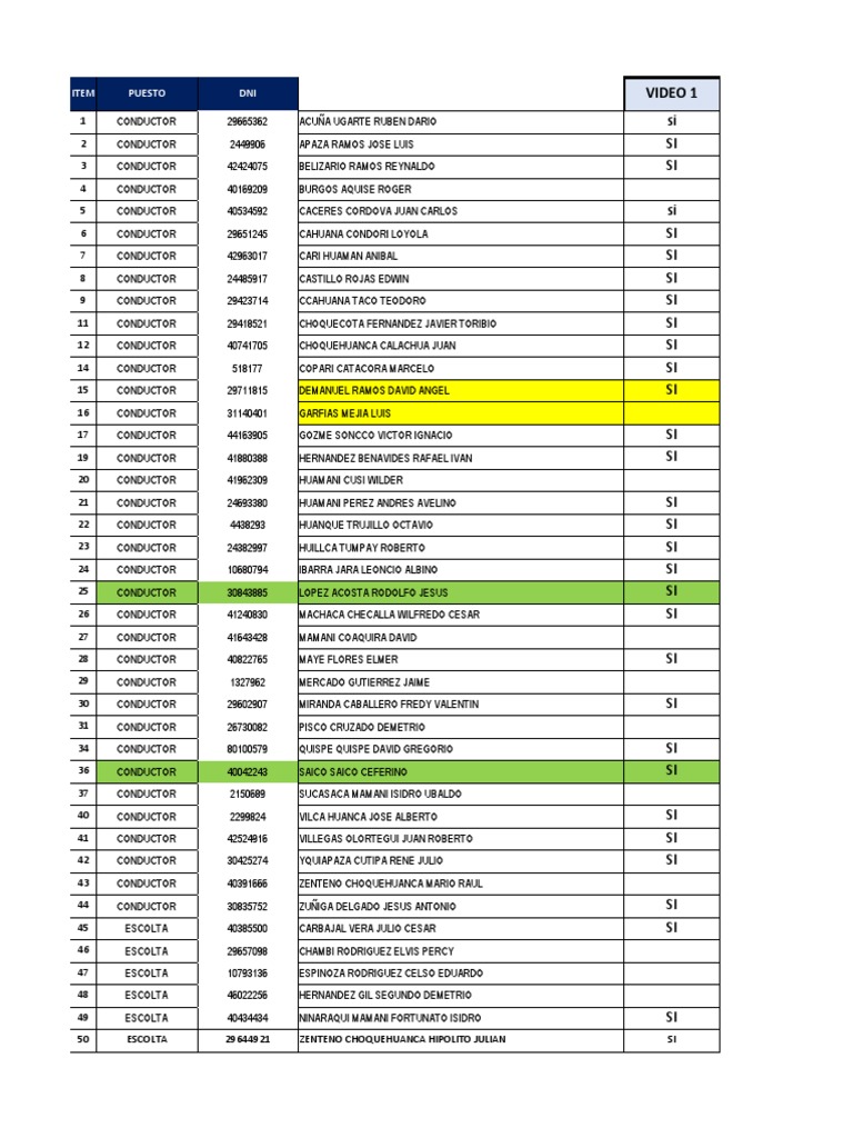 Seguimiento de Revisión de Videos Por Conductor Op - Antapaccay Conc | PDF