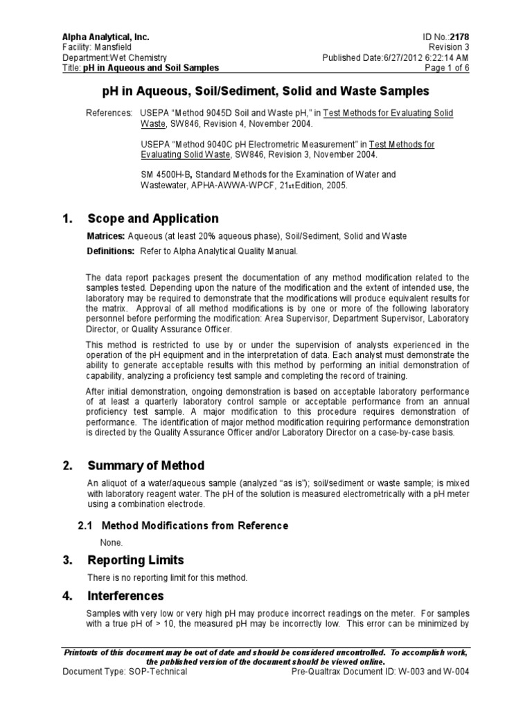 Measuring pH in Aqueous, Soil, and Waste Samples: A Standard Operating ...