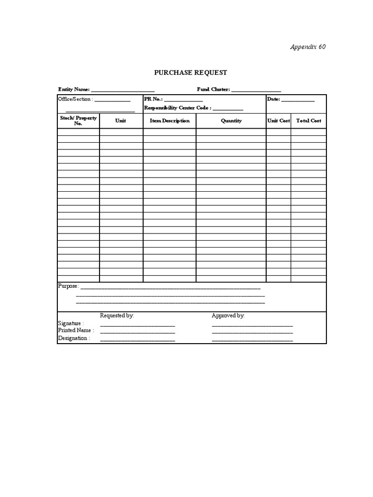 Appendix 60 Purchase Request Form | PDF