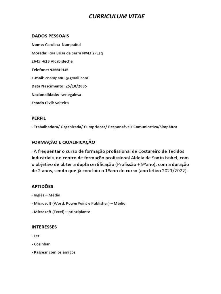 Curriculum Carolina | PDF