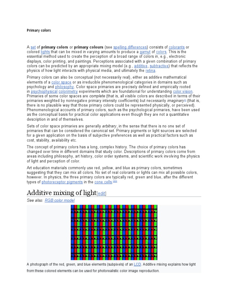 Mixing Primary Colors | PDF | Color | Vision