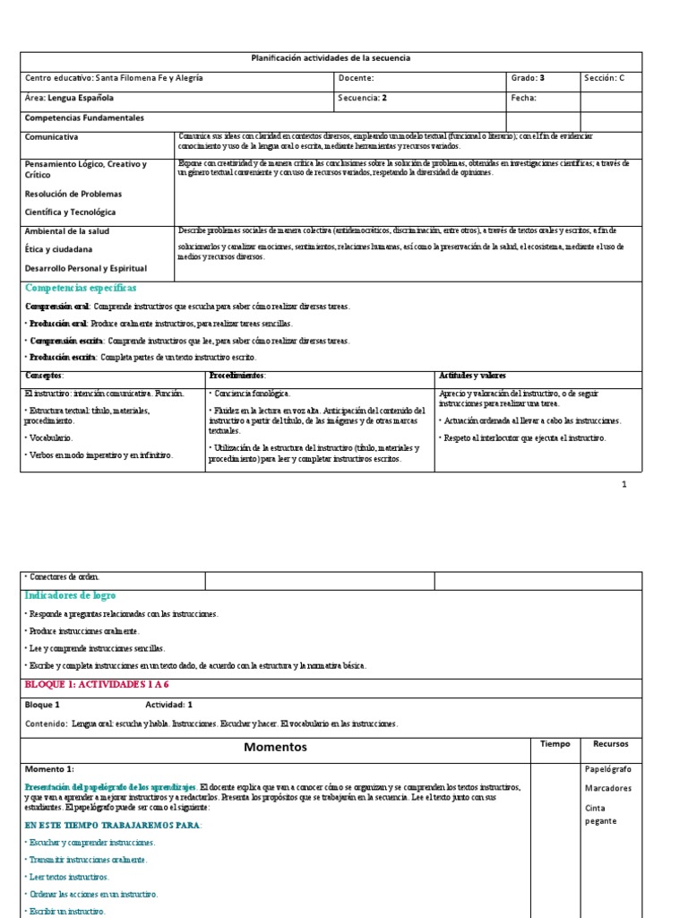 2DA Secuencia de Lengua Española 3ro | PDF