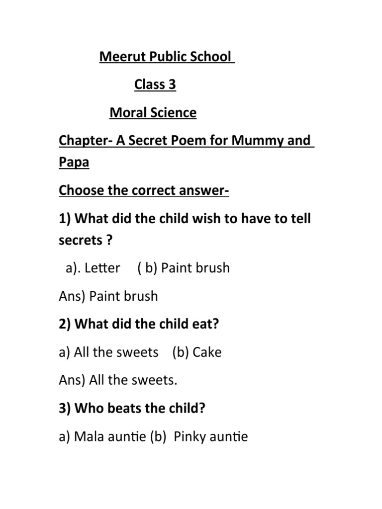 Class 3 MSC - A Secret Poem For Mummy and Papa' With You | PDF