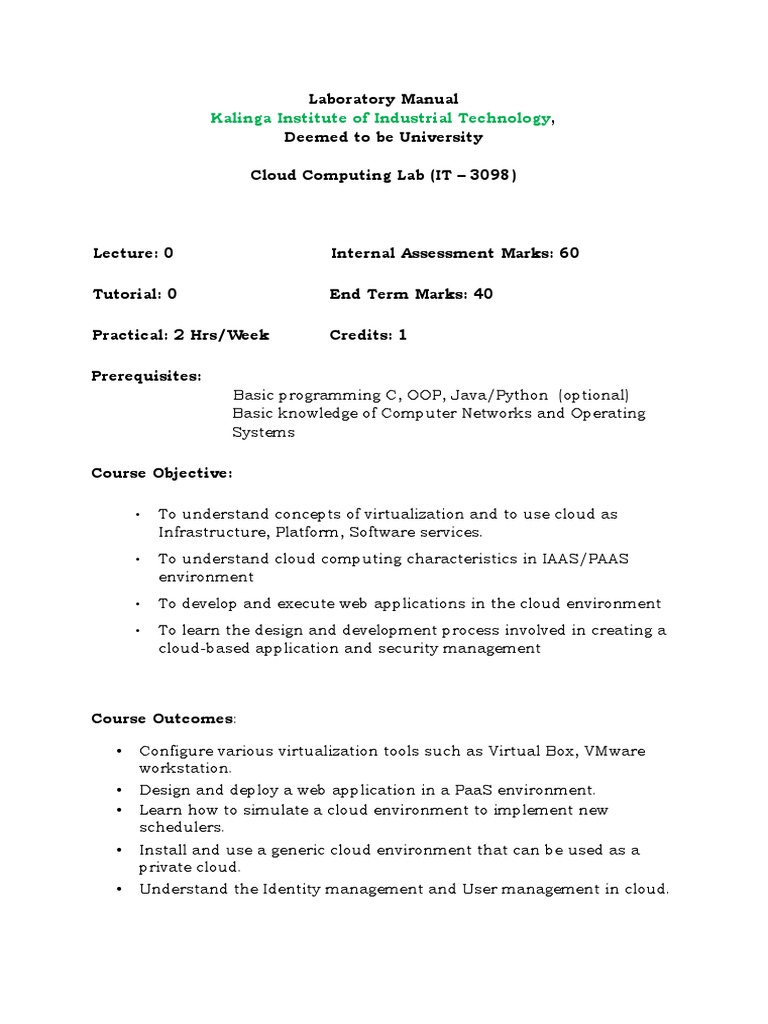 Cloud Computing Laboratory Manual | PDF | Cloud Computing | Computing