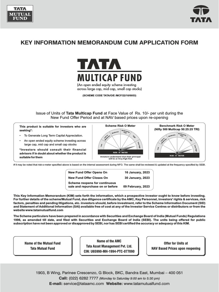 Tata Multicap Fund KIM | PDF | Financial Risk | Market Liquidity