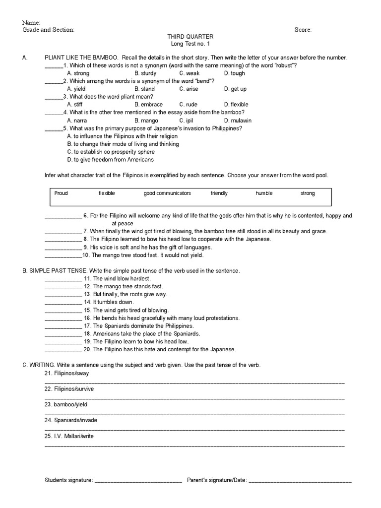 Long Test 1 Third Grading | PDF | Philippines | Japanese Language