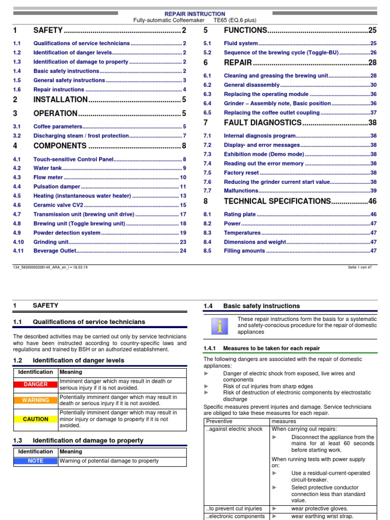 Manual Reparatie Service Expressor Siemens EQ6 | PDF | Touchscreen | Manufactured Goods