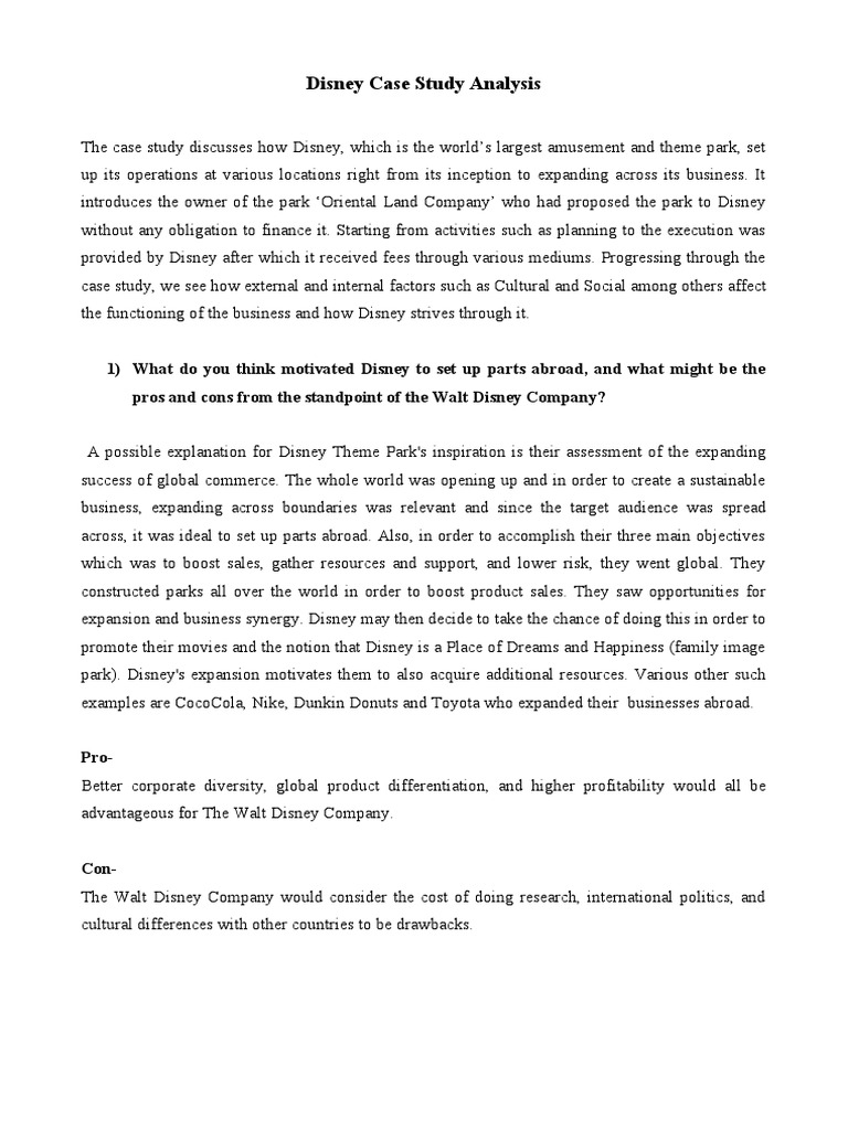 Disney Case Study Analysis Report | PDF | The Walt Disney Company ...