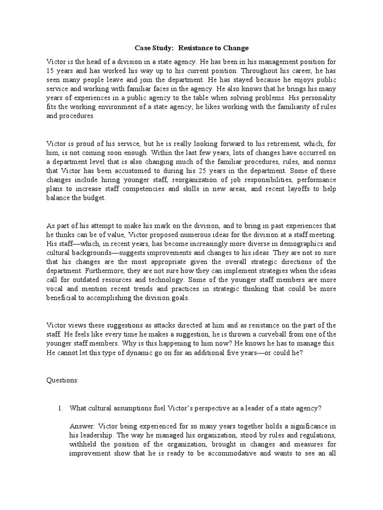 Resistance To Change - Case Study | PDF | Leadership | Motivational