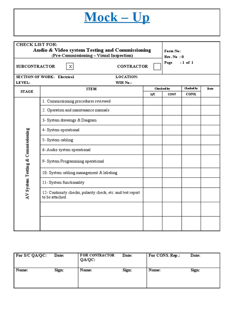 Precommissioning Checklist of Pa System | PDF
