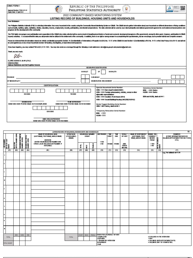 1 CBMS-Form-1-Listing-HH PAPI 09062022 Rev CRD-signed | PDF | Government