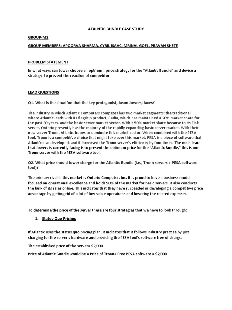 Status Quo Pricing for Atlantic Bundle | PDF | Pricing | Profit (Economics)