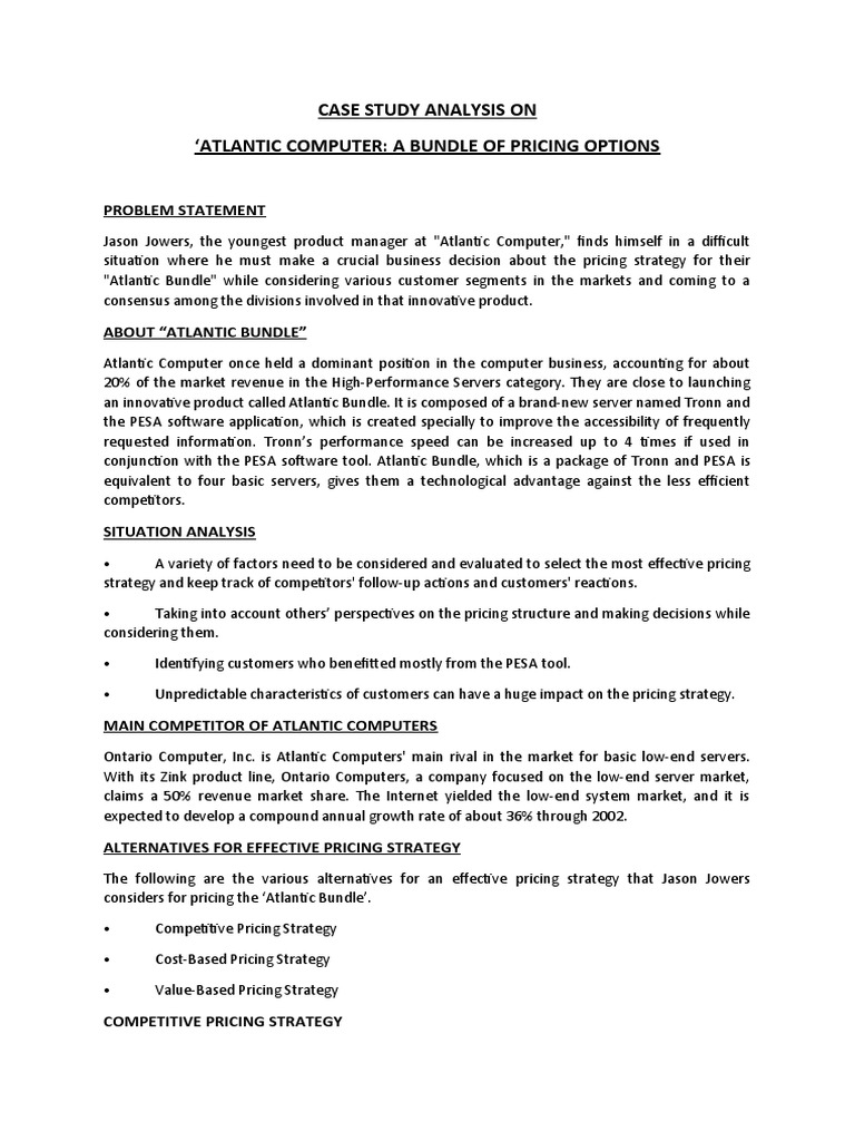 Case Study Analysis On Atlantic Computer | PDF | Pricing | Profit ...