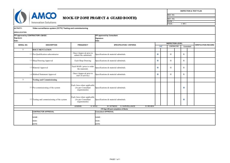 ITP For CCTV System Testing & Commissioning | PDF | Building ...