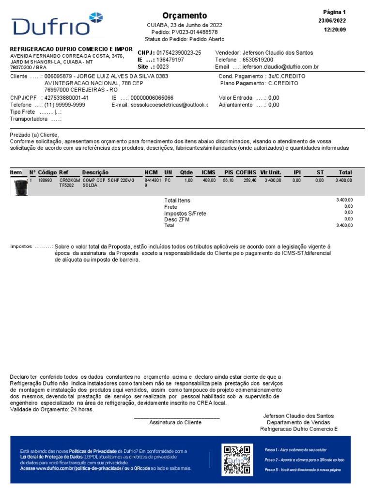 Orçamento Dufrio - Cuiabá 2022 | PDF | Pagamentos | Finanças Governamentais