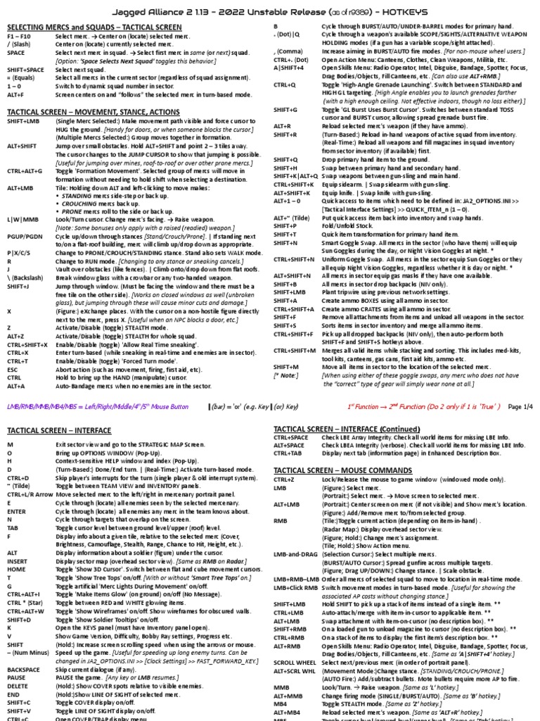 JA2 113 Hotkeys | PDF | Cursor (User Interface) | Human–Computer Interaction