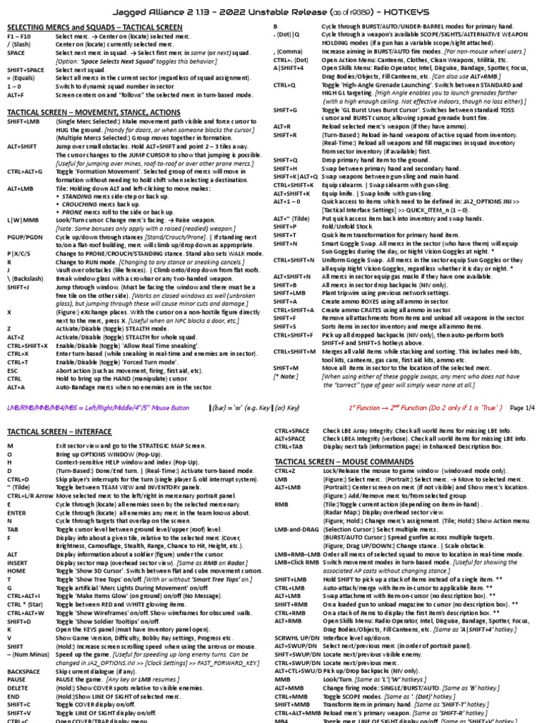 Ja2 113 Hotkeys Alt Mouse | PDF | Cursor (User Interface) | Menu (Computing)