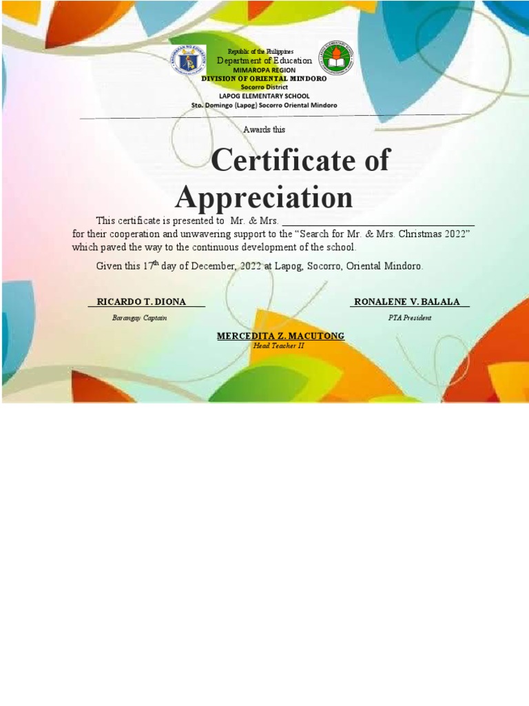 Certificate of Appreciation for Support | PDF