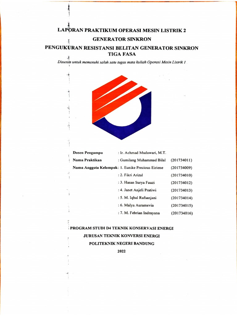 Laporan Praktikum Generator Sinkron Pengukuran Resistansi Belitan Generator Sinkron Tiga Fasa | PDF